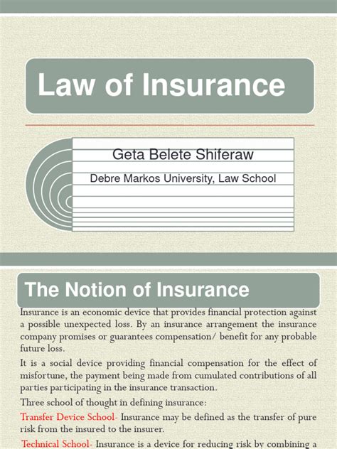 Insurance Law Swift Lecture Note By Geta Belete Pdf Insurance Liability Insurance