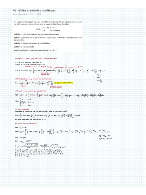 Ejercicios Resueltos De Variables Aleatorias Contínuas Pdf