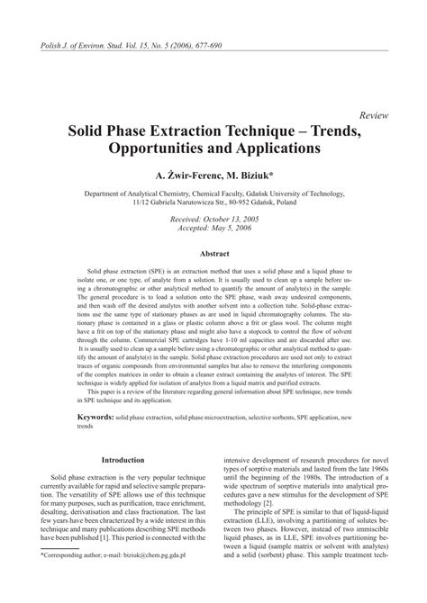 Pdf Solid Phase Extraction Technique Trends Opportunities And Applications