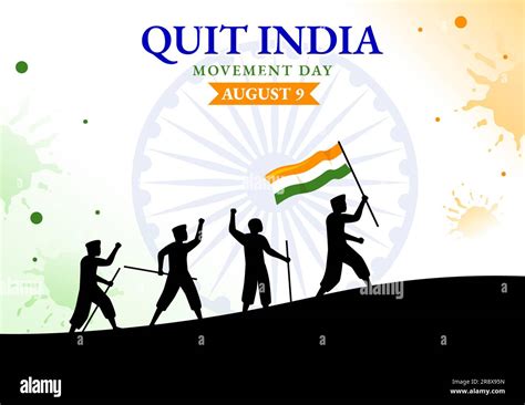 Quit India Movement Day Vector Illustration On 9 August With Indian Flag And People Silhouette