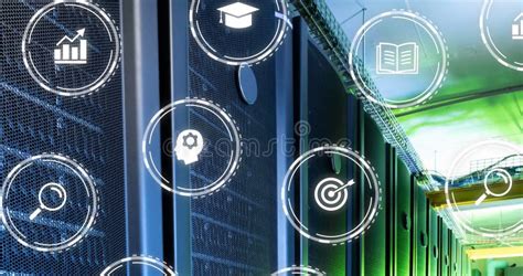 Composite Of Icons And Data Processing Over Computer Servers Stock Illustration Illustration