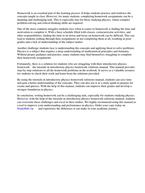 Tutorials In Introductory Physics Homework Solutions Manual Pdf