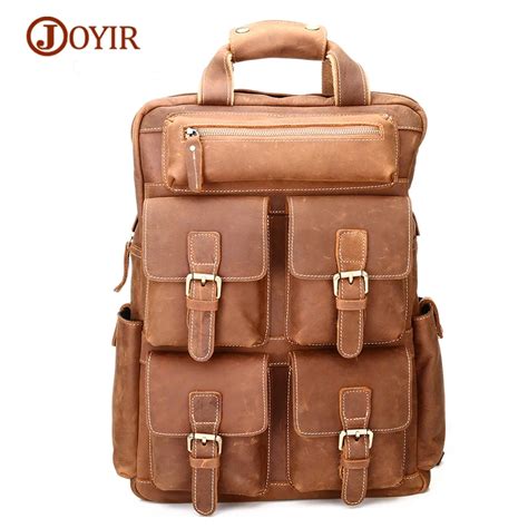 Joyir Vintage Genuine Cowhide Leather Men Backpack Lots Pockets Large Causal Backpack Travel