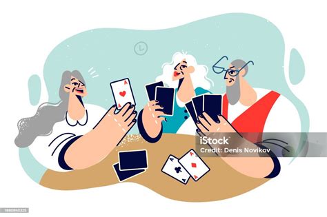 Ilustración De Los Ancianos Alegres Juegan A Las Cartas Disfrutando Del