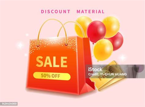 3d 프로모션 기념일 광고 할인 배너 빨간 쇼핑백과 축하 풍선 쿠폰에 대한 스톡 벡터 아트 및 기타 이미지 쿠폰 날기 쇼핑 Istock