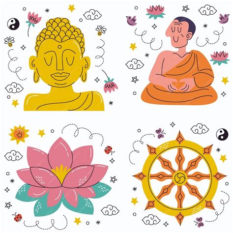 낙서 손으로 그린 불교 스티커 무료 벡터