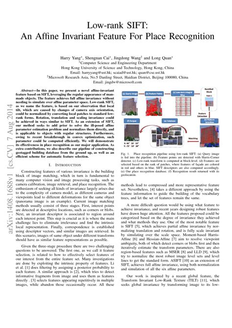 Low Rank Sift An Affine Invariant Feature For Place Recognition Deepai