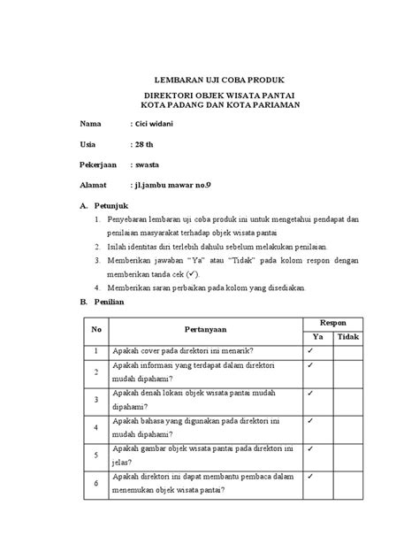 Lembaran Uji Coba Produk Pdf