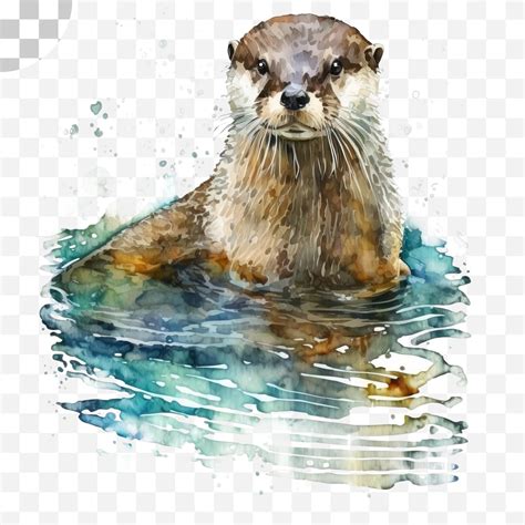 Premium Psd Otter Watercolor Painting Illustration Otter In The