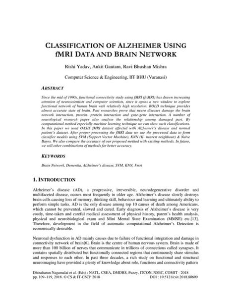 Classification Of Alzheimer Using Fmri Data And Brain Network Pdf