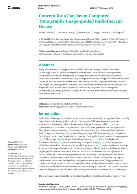 Pdf Concept For A Fan Beam Computed Tomography Image Guided Radiotherapy Device