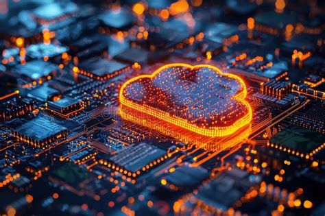 Cloud Technology Digital Data Visualization Surrounded By Glowing Futuristic Circuits Stock