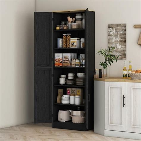 Homcom 235 In W Wood Freestanding Kitchen Pantry 4 Door Storage