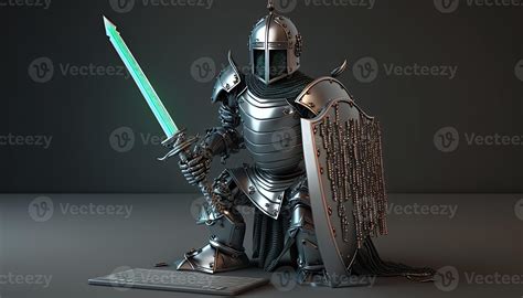 A Cyborg Holding A Futuristic Sword With Shield Digital Art Style
