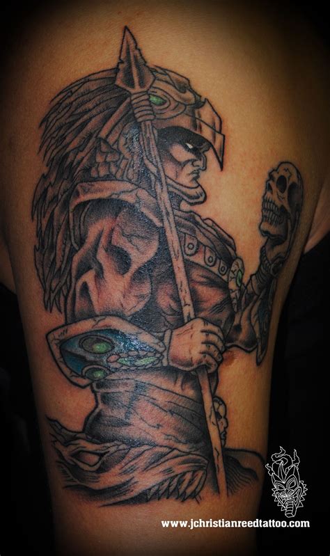 Aztec Warrior Done On The Upper Arm Toltec Warrior Tattoo Aztec