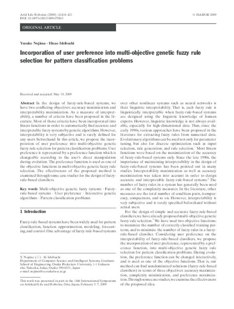 Pdf Incorporation Of User Preference Into Multi Objective Genetic