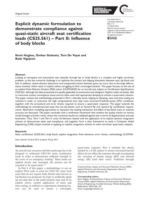 Pdf Explicit Dynamic Formulation To Demonstrate Compliance Against Quasi Static Aircraft Seat