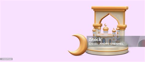 기도를 위한 모스크 이슬람의 전통 의식 현실적인 초승달이 있는 사실적인 구성 0명에 대한 스톡 벡터 아트 및 기타 이미지 0명 3차원 형태 개념 Istock