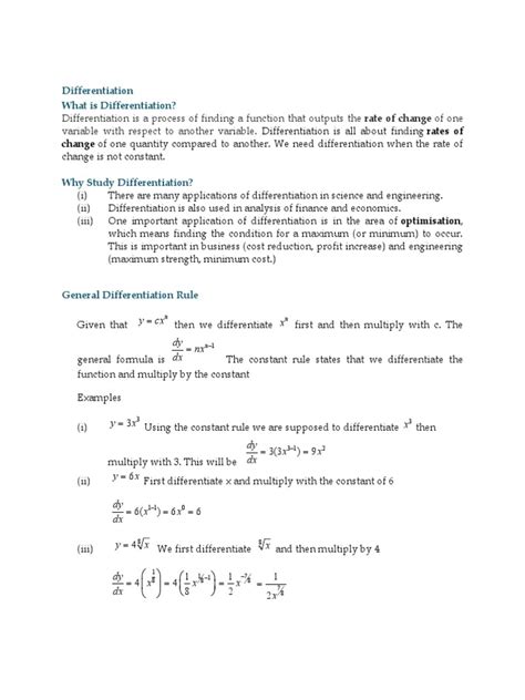 Differentiation What Is Differentiation Pdf Derivative Maxima And Minima
