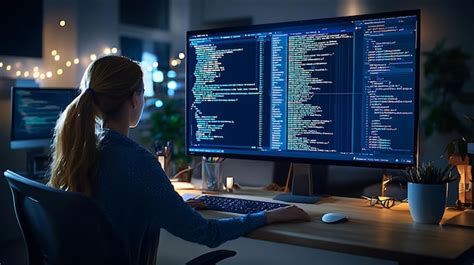 Poster With A Modern Workspace Featuring A Large Screen Displaying