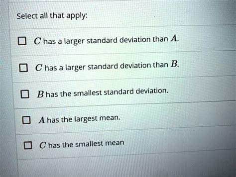 Solved Select All That Apply Has A Larger Standard Deviation Than A