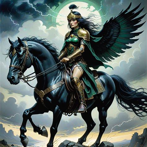 Ethereal Valkyrie Warrior Rides Majestic Black Win Ai Art