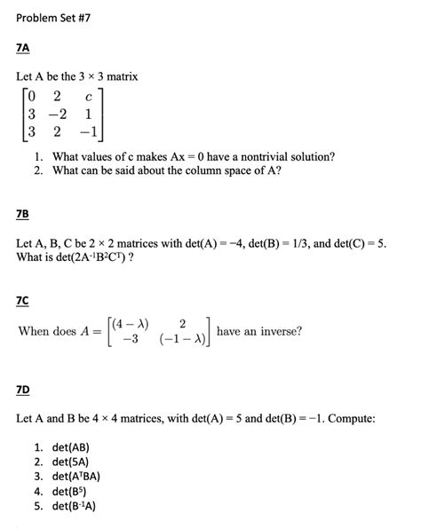 solved problem set 7 7a let a be the 3 x 3 matrix Го 2 c