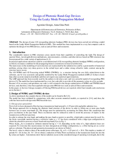 Pdf Modelling Of Photonic Bandgap Devices By The Leaky Mode Propagation Method