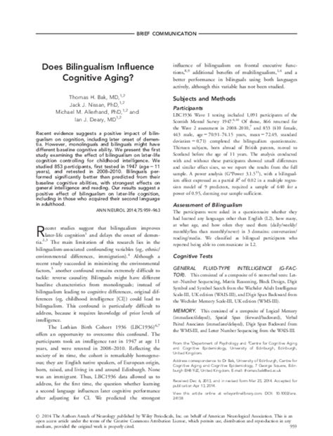 Pdf Does Bilingualism Influence Cognitive Aging