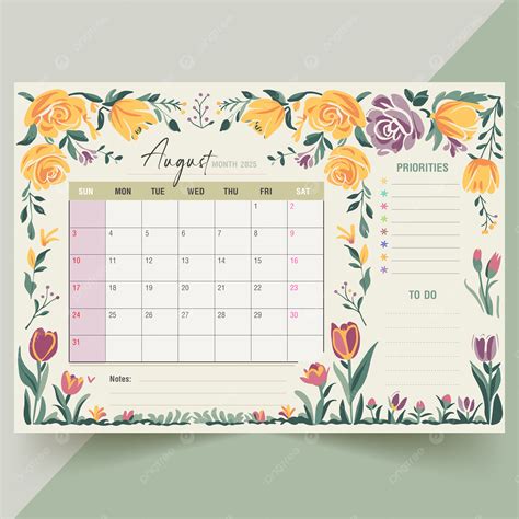 August Calendar Notes Template Vector Template Download On Pngtree