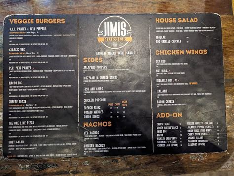 Menu At Jimis Burger Andheri Mumbai B2