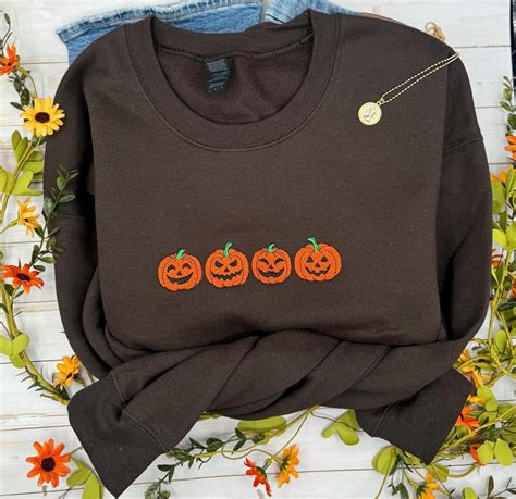 Embroidered Pumpkin Sweatshirt Fall Embroidery Jack O Lantern