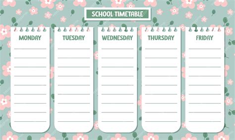 Premium Vector Cute Kawaii Printable School Timetable With Pastel
