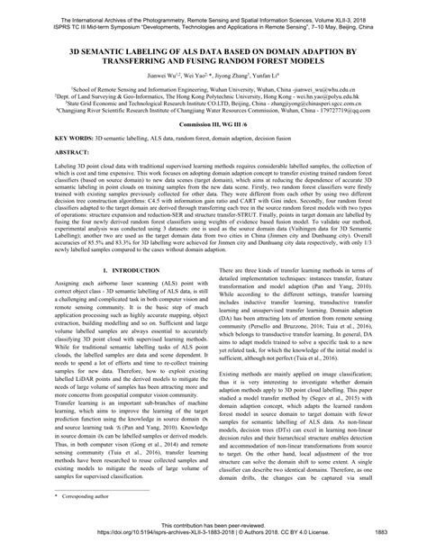 Pdf 3d Semantic Labeling Of Als Data Based On Domain Adaption By Transferring And Fusing