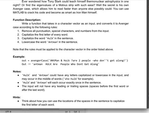 Solved Function Name Avengercase Inputs 1 Char A