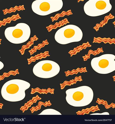 Breakfast With Bacon And Eggs Seamless Pattern Vector Image