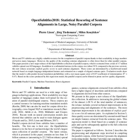 Opensubtitles2018 Statistical Rescoring Of Sentence Alignments In Large Noisy Parallel Corpora