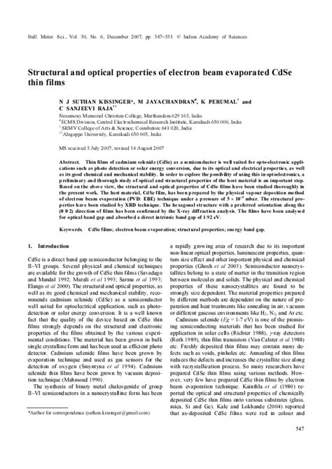 Pdf Structural And Optical Properties Of Electron Beam Evaporated Cdse Thin Films