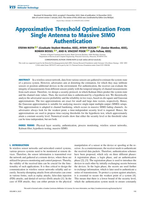 Pdf Approximative Threshold Optimization From Single Antenna To Massive Simo Authentication