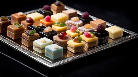 Premium Photo A Photo Of A Tray Of Elegant Petit Fours
