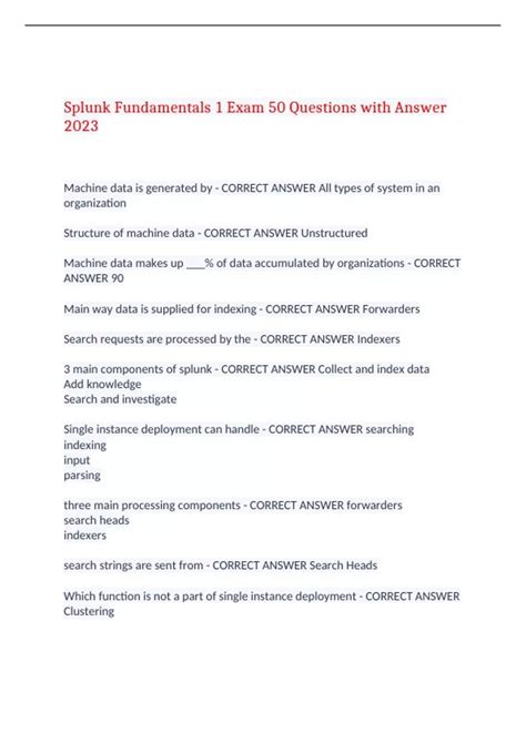 Splunk Fundamentals 1 Exam 50 Questions With Answer 2023 100 CORRECT Splunk Fundamentals 1