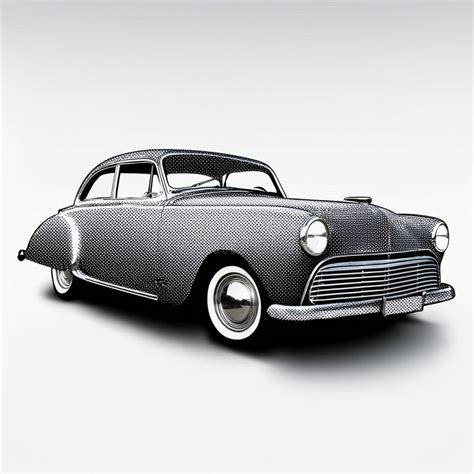 Vintage Car Illustration In A Comic Book Style With Halftone Shading