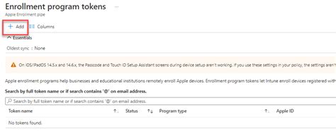 setup apple automated device enrollment ade token in intune