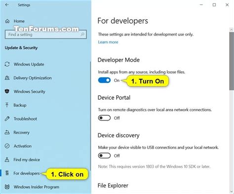 Turn On Or Off Developer Mode In Windows 10 Tutorials