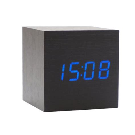 Onerbuy Wooden Digital Cube Alarm Clock Touch Sound Activated Desk