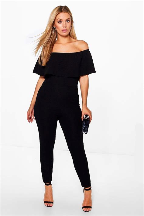 Boohoo Womens Plus Size Nicole Off The Shoulder Ruffle Jumpsuit Ebay