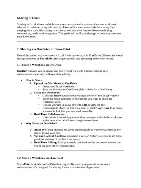 Sharing In Excel Pdf Microsoft Excel Share Point