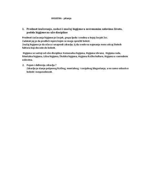 Predmet Izučavanja Zadaci I Značaj Higijene U Savremenim Uslovima Života Podela Higijene Na
