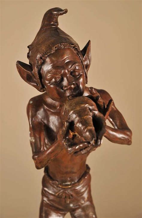 Pair Celtic Goblin Bronze Pixie Statues Pixies