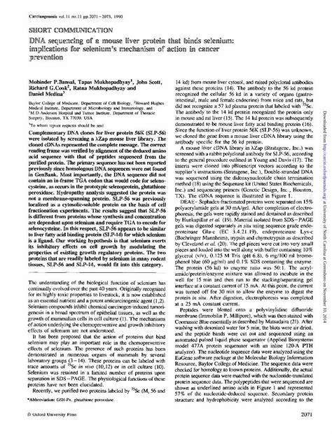 Pdf Dna Sequencing Of A Mouse Liver Protein That Binds Selenium Implications For Seleniums